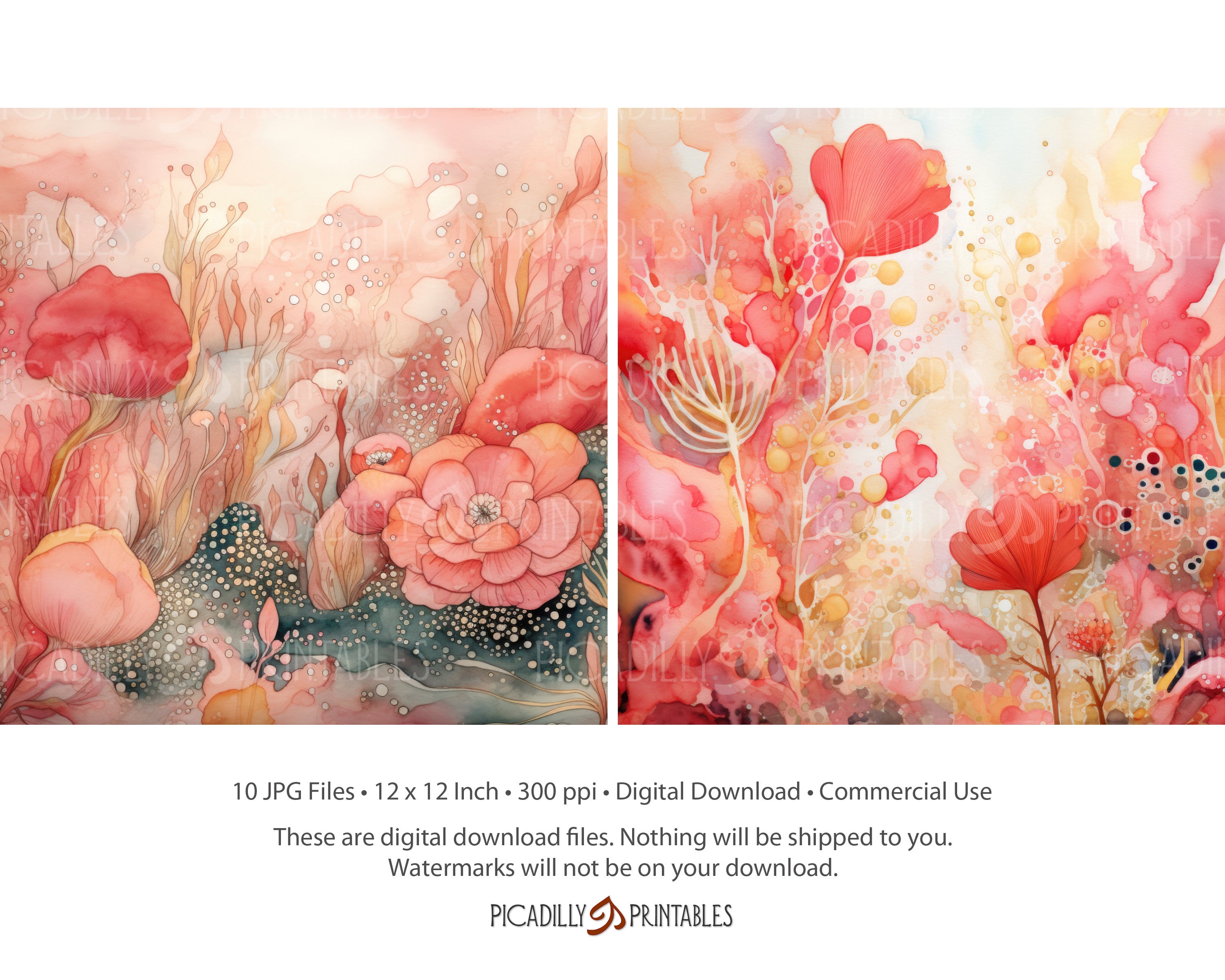 Coral Digital Papers - 10 Watercolor Backgrounds - Commercial Use - Etsy