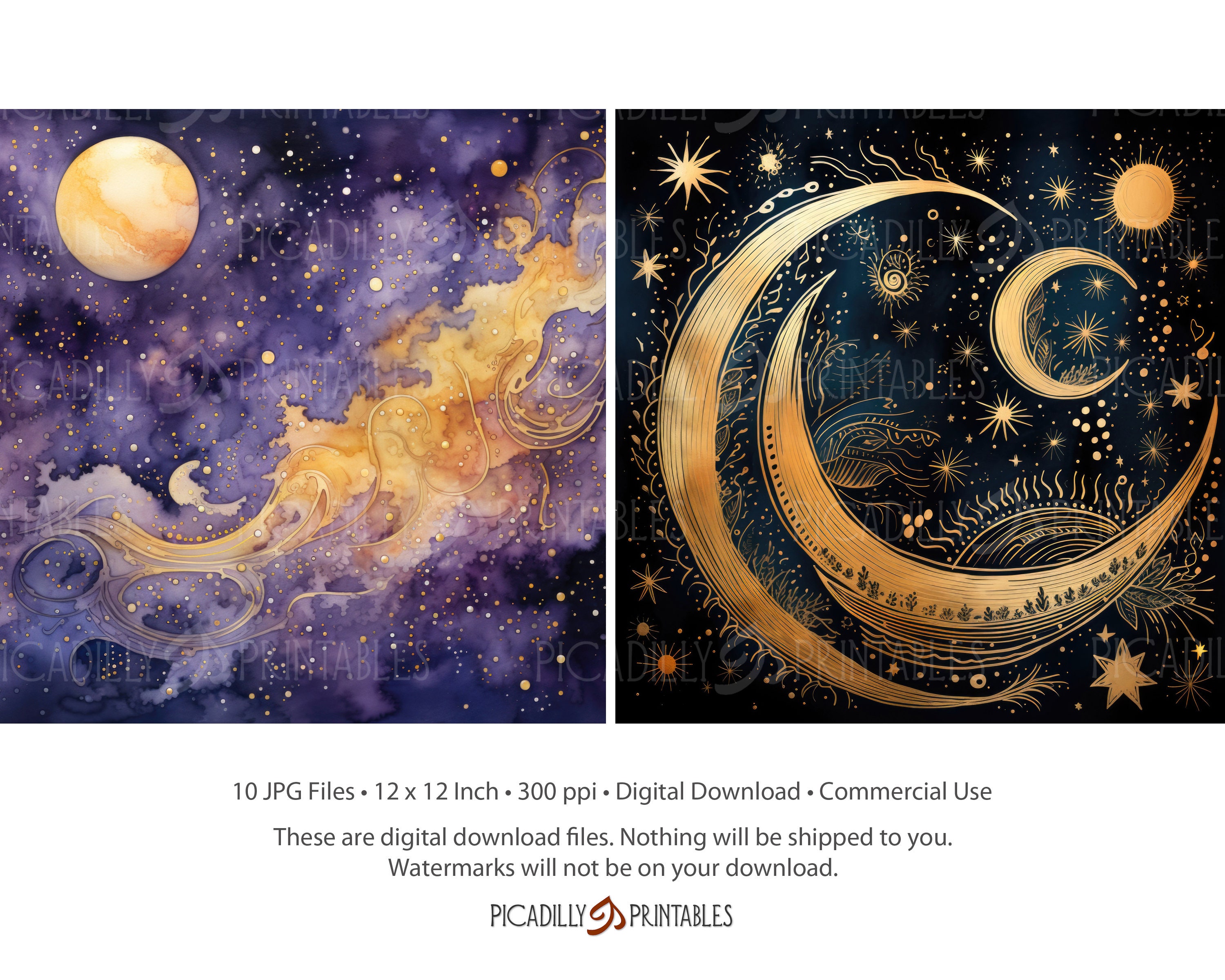 Celestial Night Sky Digital Papers - Backgrounds for Scrapbooking, Card ...