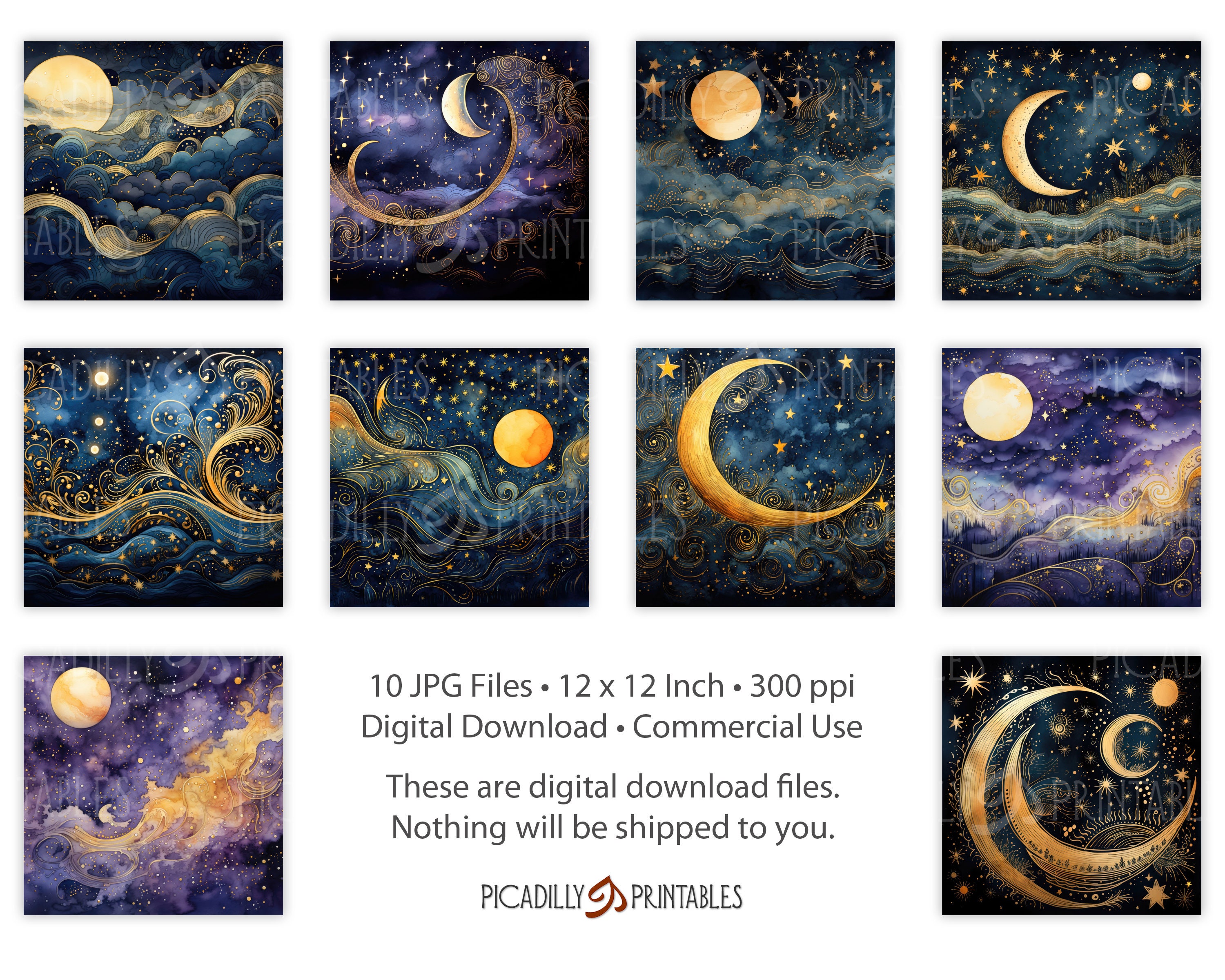 Celestial Night Sky Digital Papers - Backgrounds for Scrapbooking, Card ...