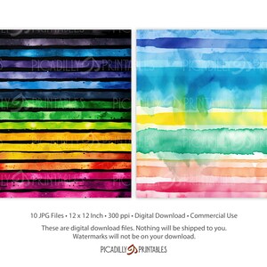 Rainbow Striped Digital Papers - Watercolor Background Images - 10 JPG ...