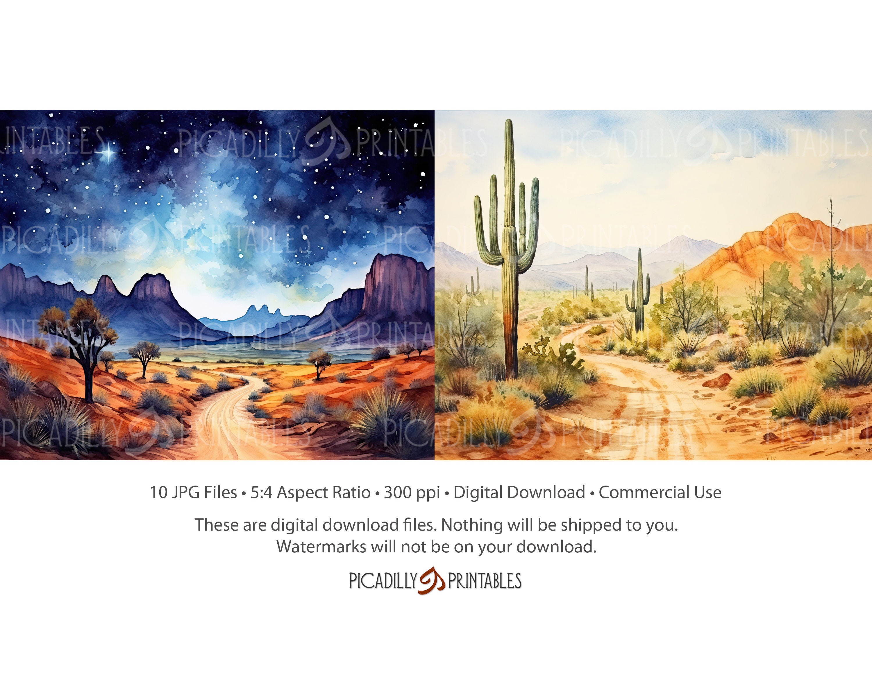 Desert Roads Watercolor Southwest Dirt Road Background Images for Scrapbooking, Journals 10 JPG ...