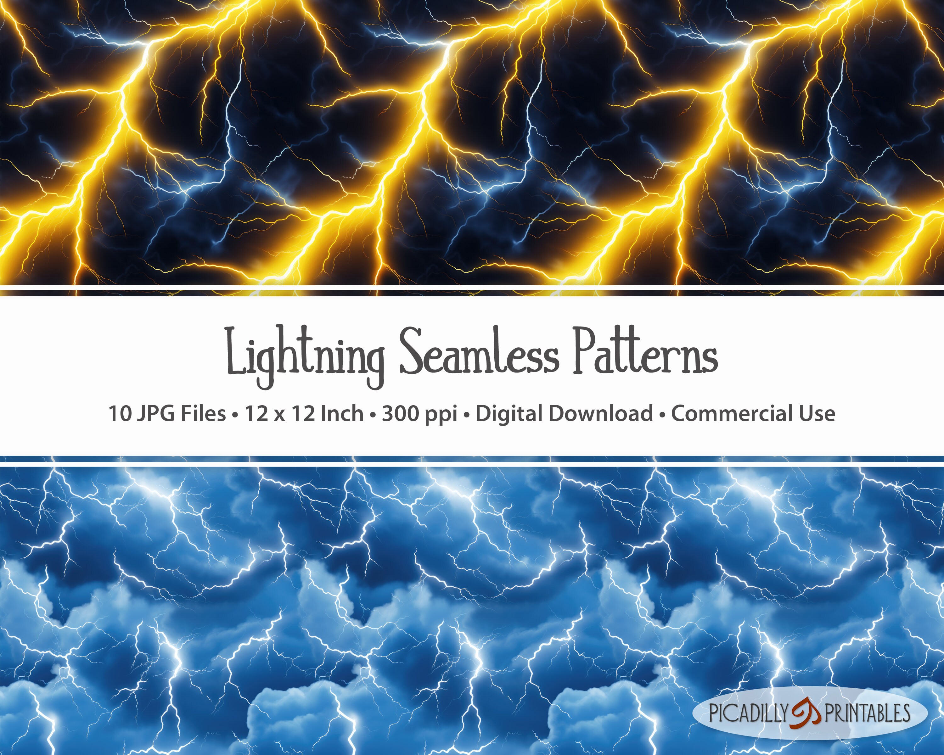 Lightning Seamless Patterns for Wallpapers, Textiles, Wrapping Paper 10 ...