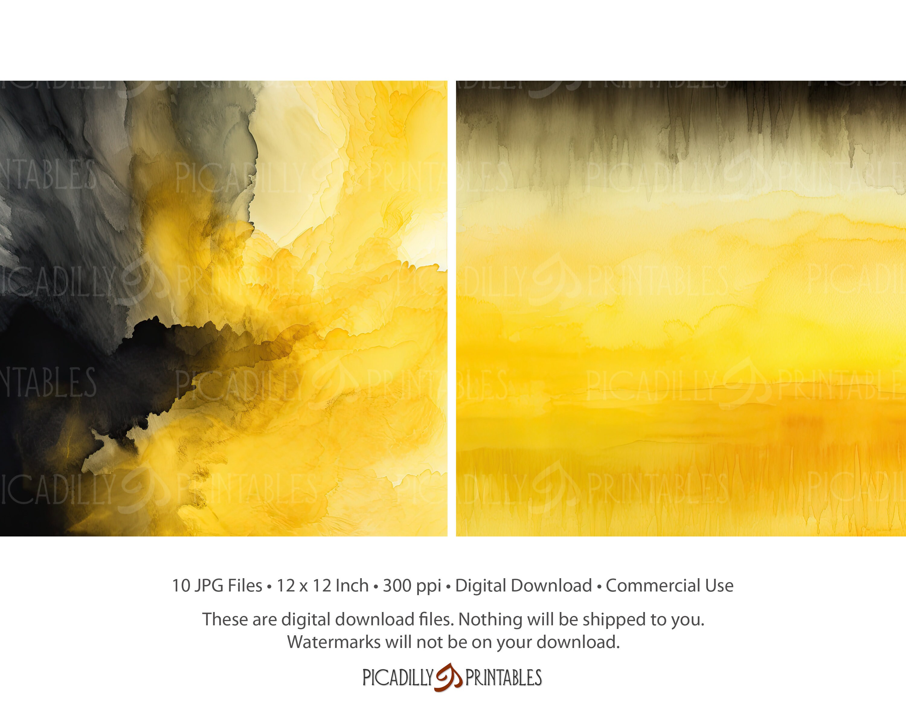 Yellow & Black Gradient Watercolor Digital Papers Backgrounds - 10 JPG ...