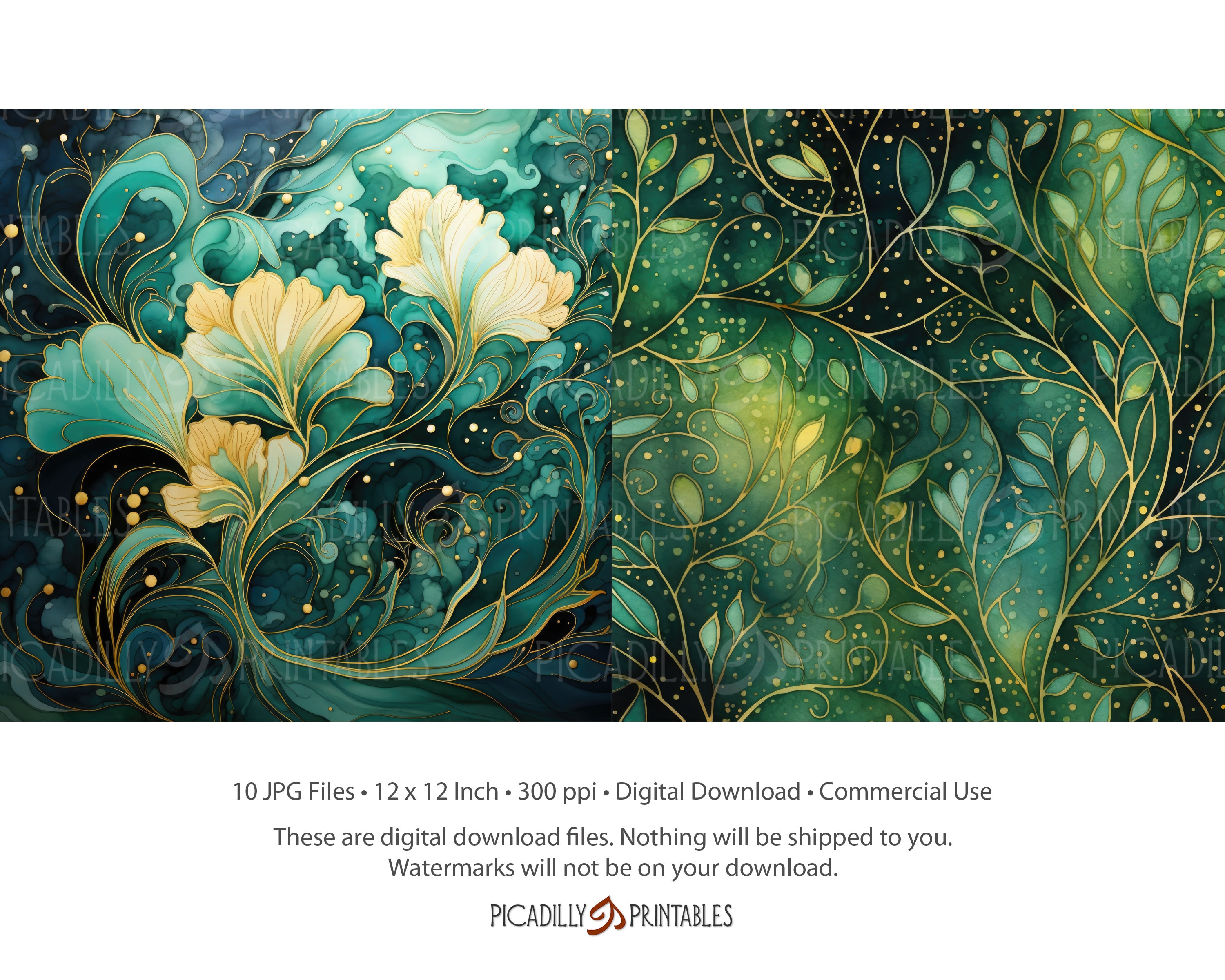 Green & Gold Digital Papers - Background Images for Scrapbooking, Card ...