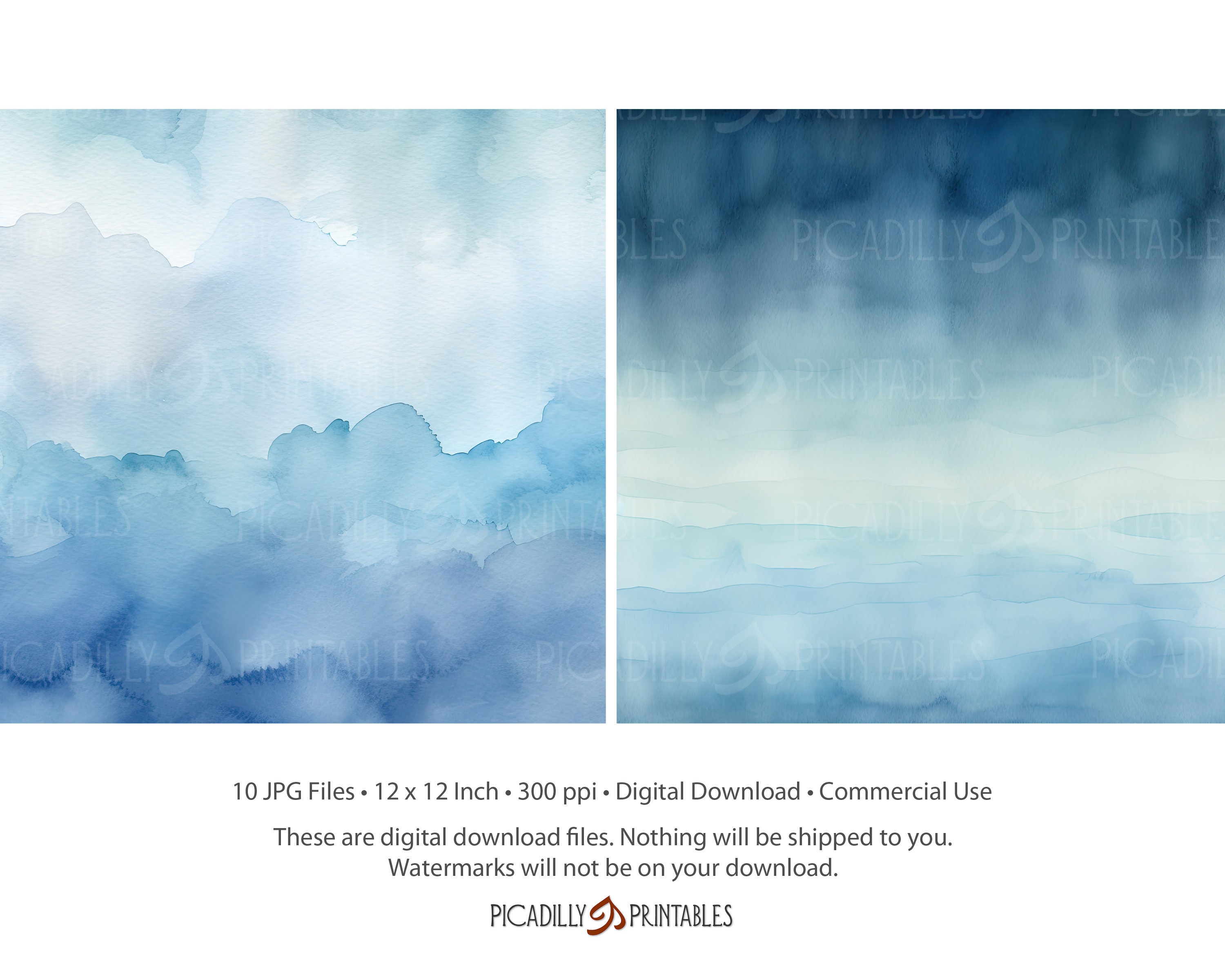 Blue Gray Gradient Watercolor Digital Papers - Backgrounds for ...
