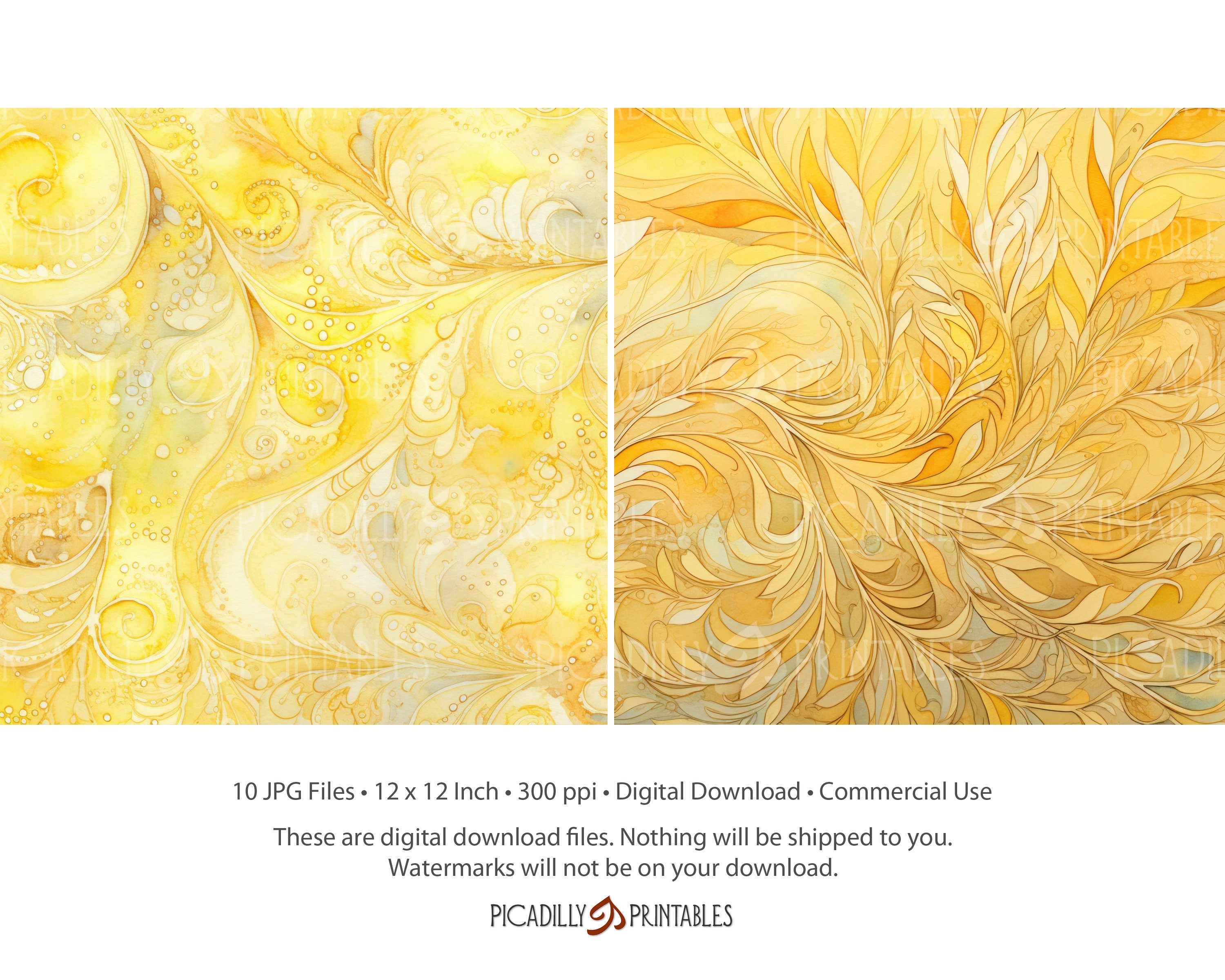 Yellow Digital Papers - Watercolor Backgrounds for Scrapbooking, Card ...