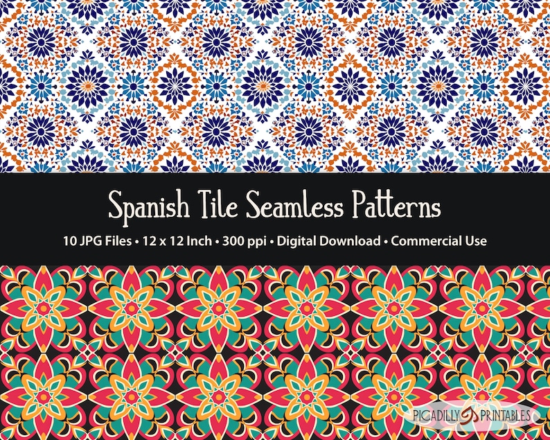 Spanish Tile Seamless Patterns for Wallpapers, Textiles, Wrapping Paper ...