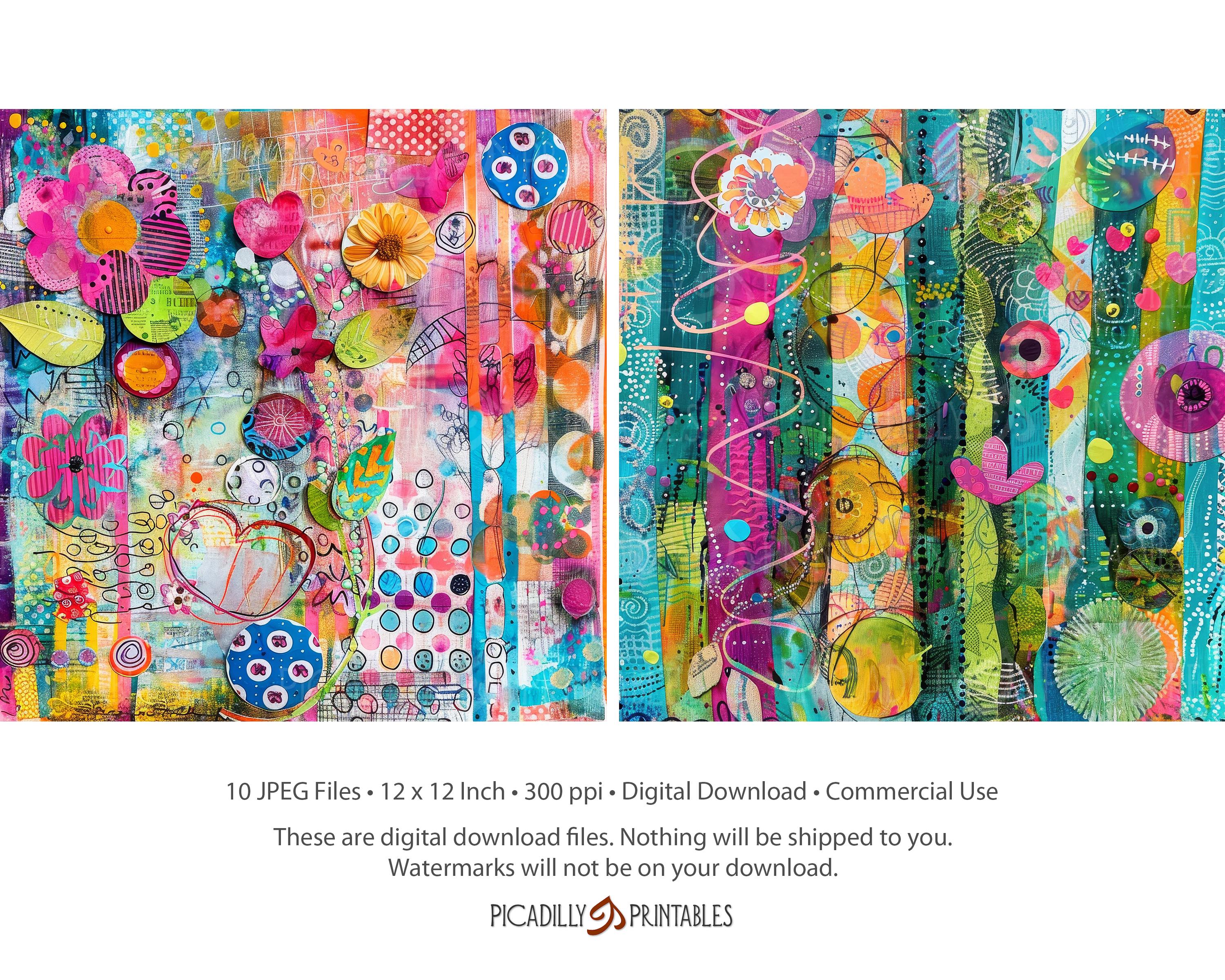 Paper Craft Collage Digital Papers - 10 JPEG Files - Mixed Media Style ...