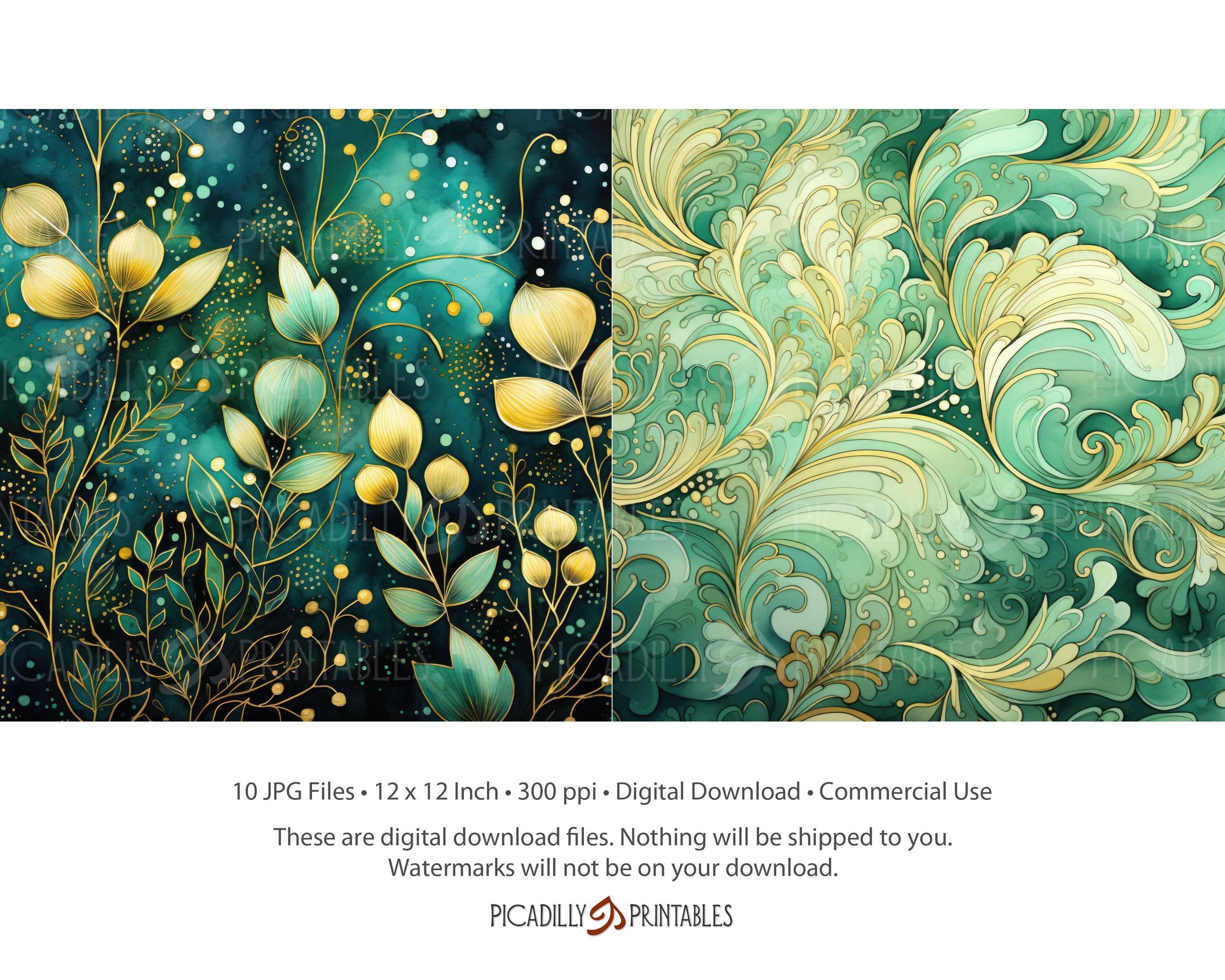 Green & Gold Digital Papers - Background Images for Scrapbooking, Card ...