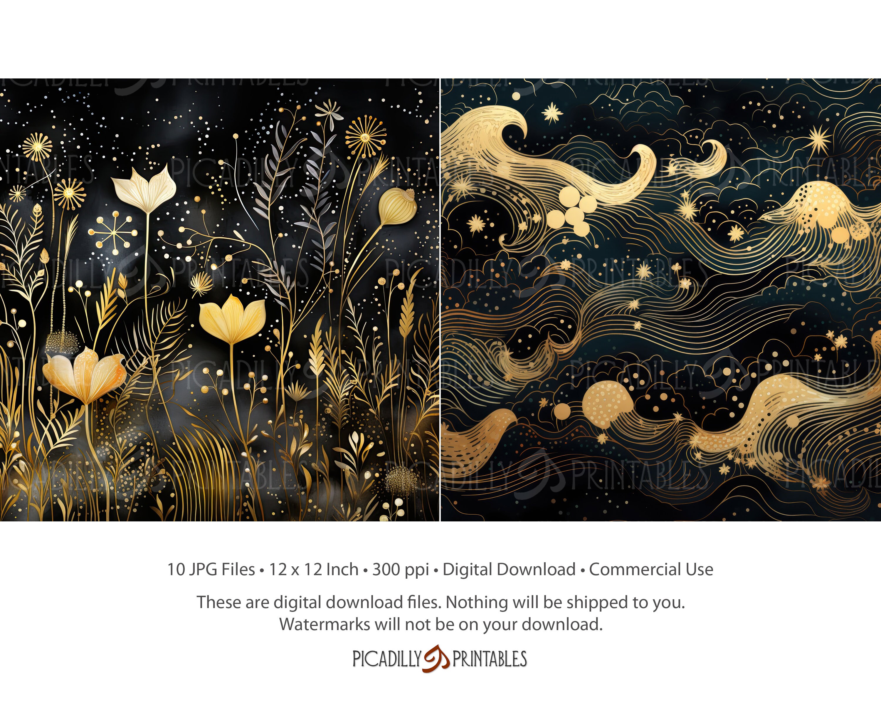 Black & Gold Digital Papers - Watercolor Background Images for ...