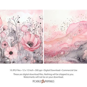 Pink & Gray Digital Papers - Watercolor Background Images for ...
