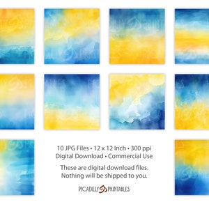 Blue and Yellow Gradient Watercolor Digital Papers Backgrounds - 10 JPG ...