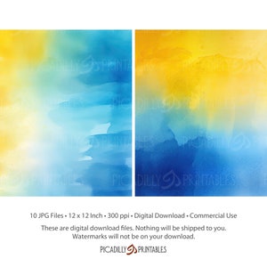 Blue and Yellow Gradient Watercolor Digital Papers Backgrounds - 10 JPG ...