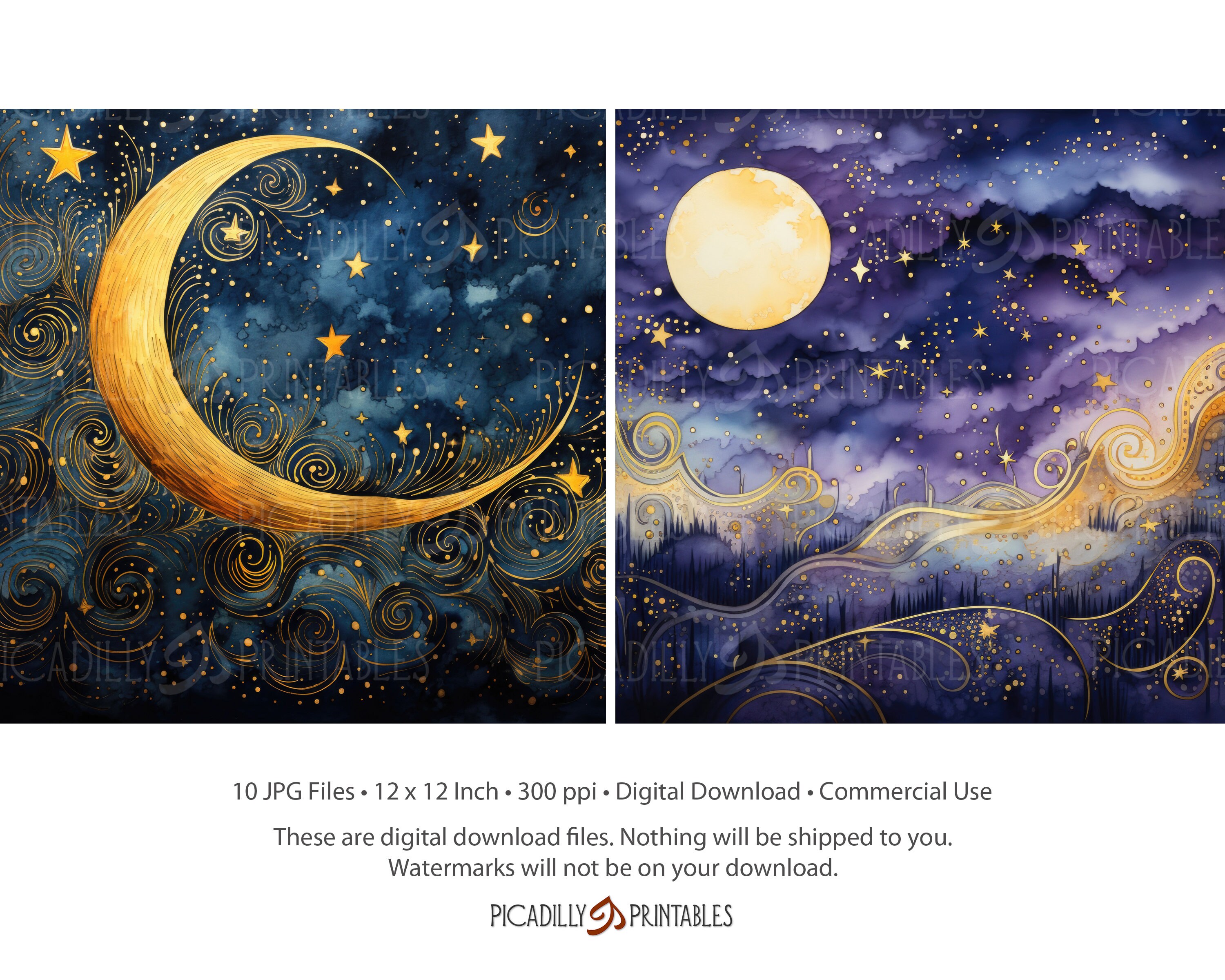 Celestial Night Sky Digital Papers - Backgrounds for Scrapbooking, Card ...
