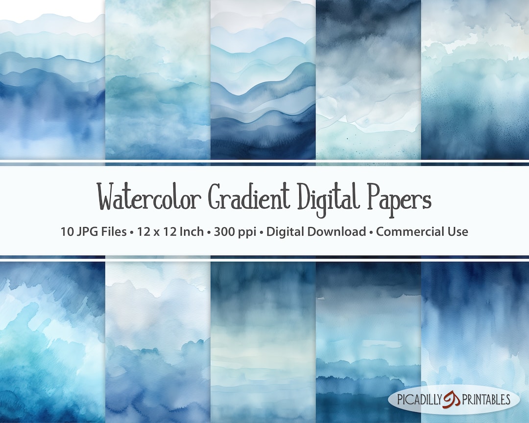 Blue Gray Gradient Watercolor Digital Papers - Backgrounds for ...
