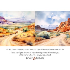 Desert Roads Watercolor Southwest Dirt Road Background Images for Scrapbooking, Journals 10 JPG ...