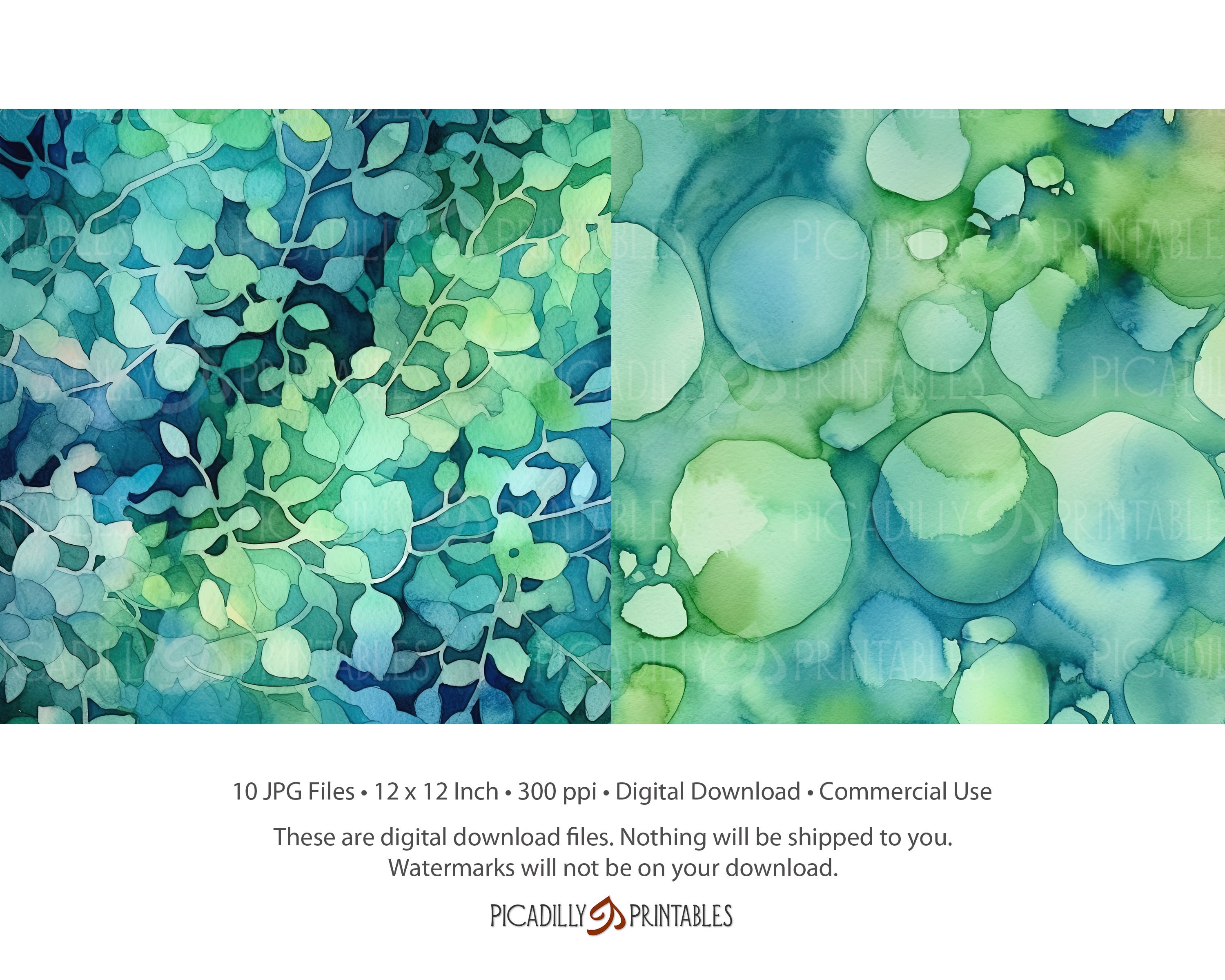 Blue & Green Digital Papers Watercolor Background Images for ...