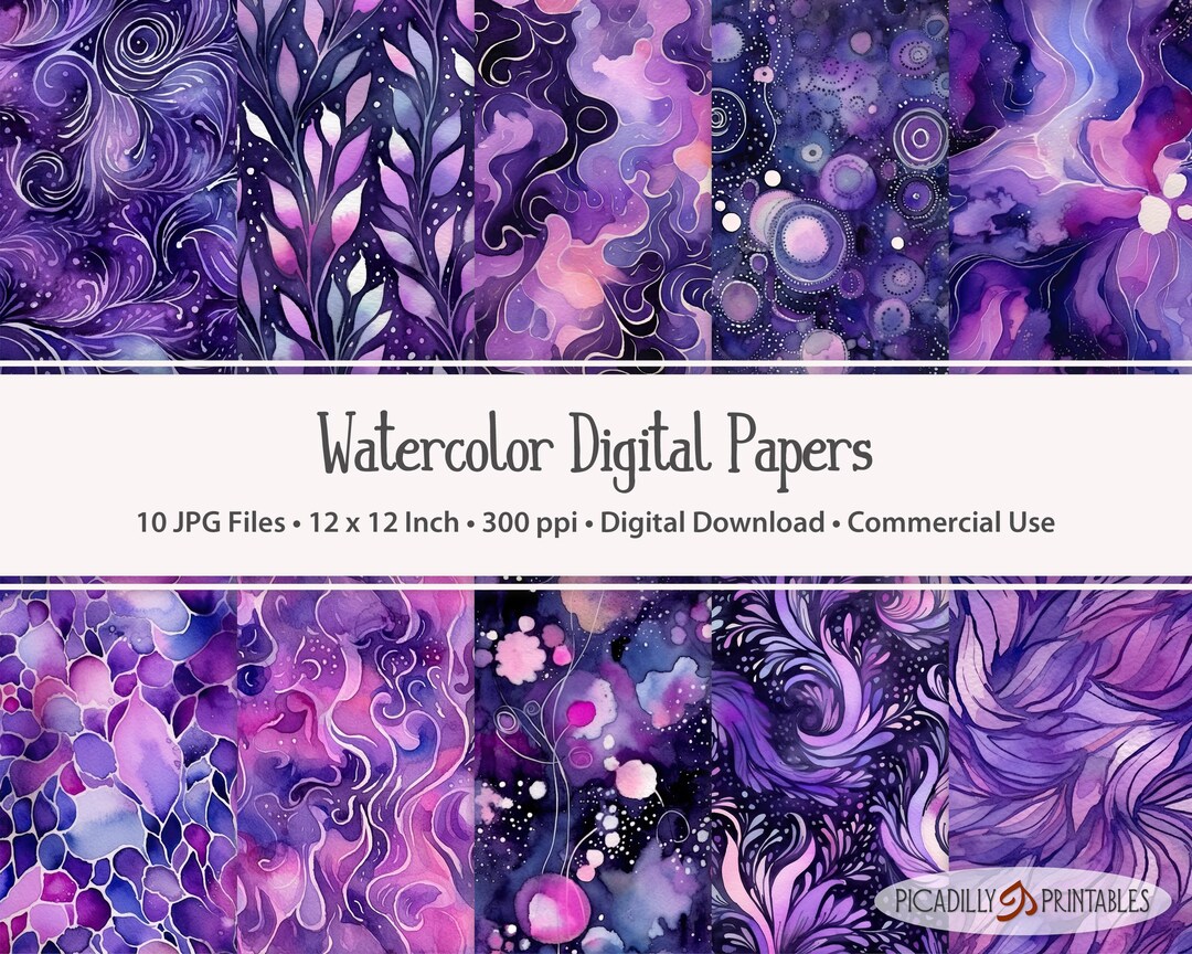 Purple Digital Papers - Watercolor Background Images for Scrapbooking ...