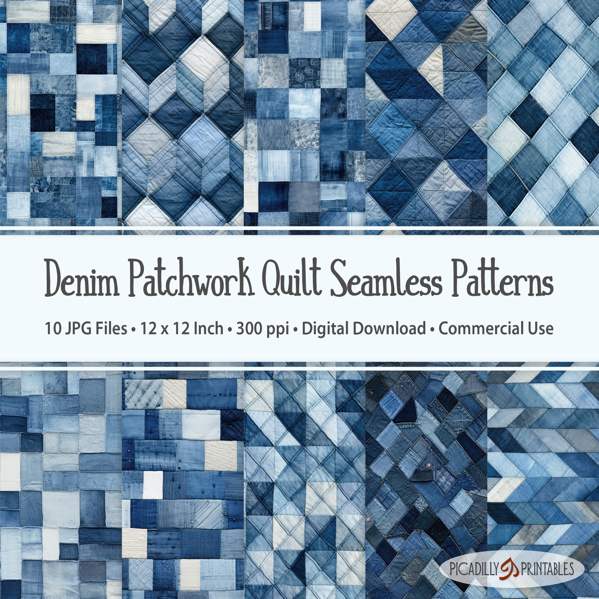 Denim Patchwork Quilt Seamless Patterns for Wallpapers, Textiles ...