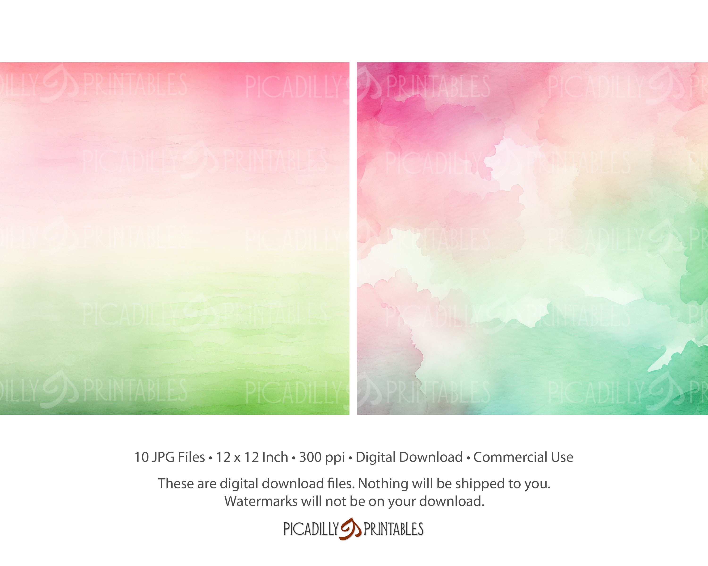 Pink & Green Gradient Watercolor Digital Papers Backgrounds - 10 JPG ...