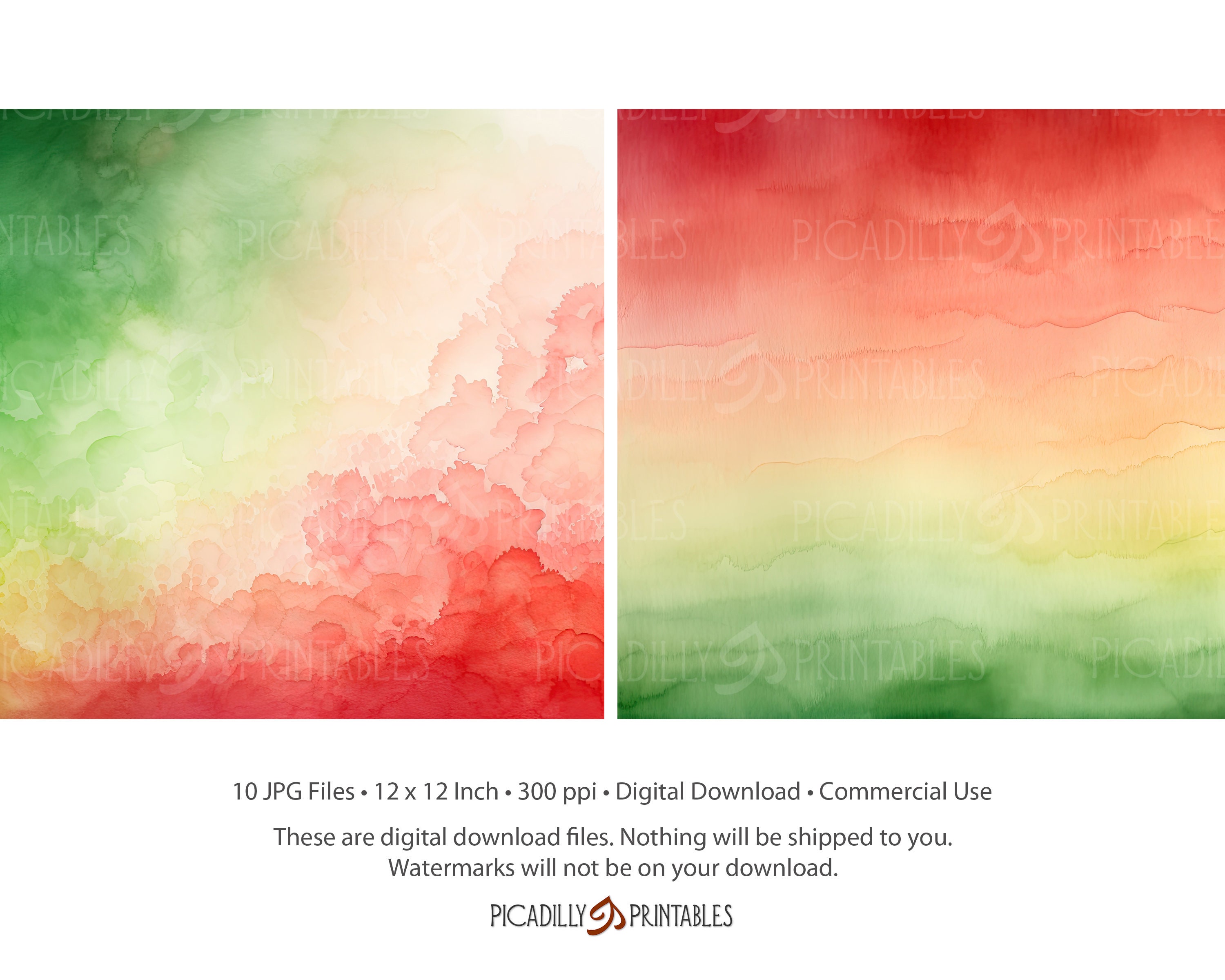 Red & Green Gradient Watercolor Digital Papers Backgrounds - 10 JPG ...
