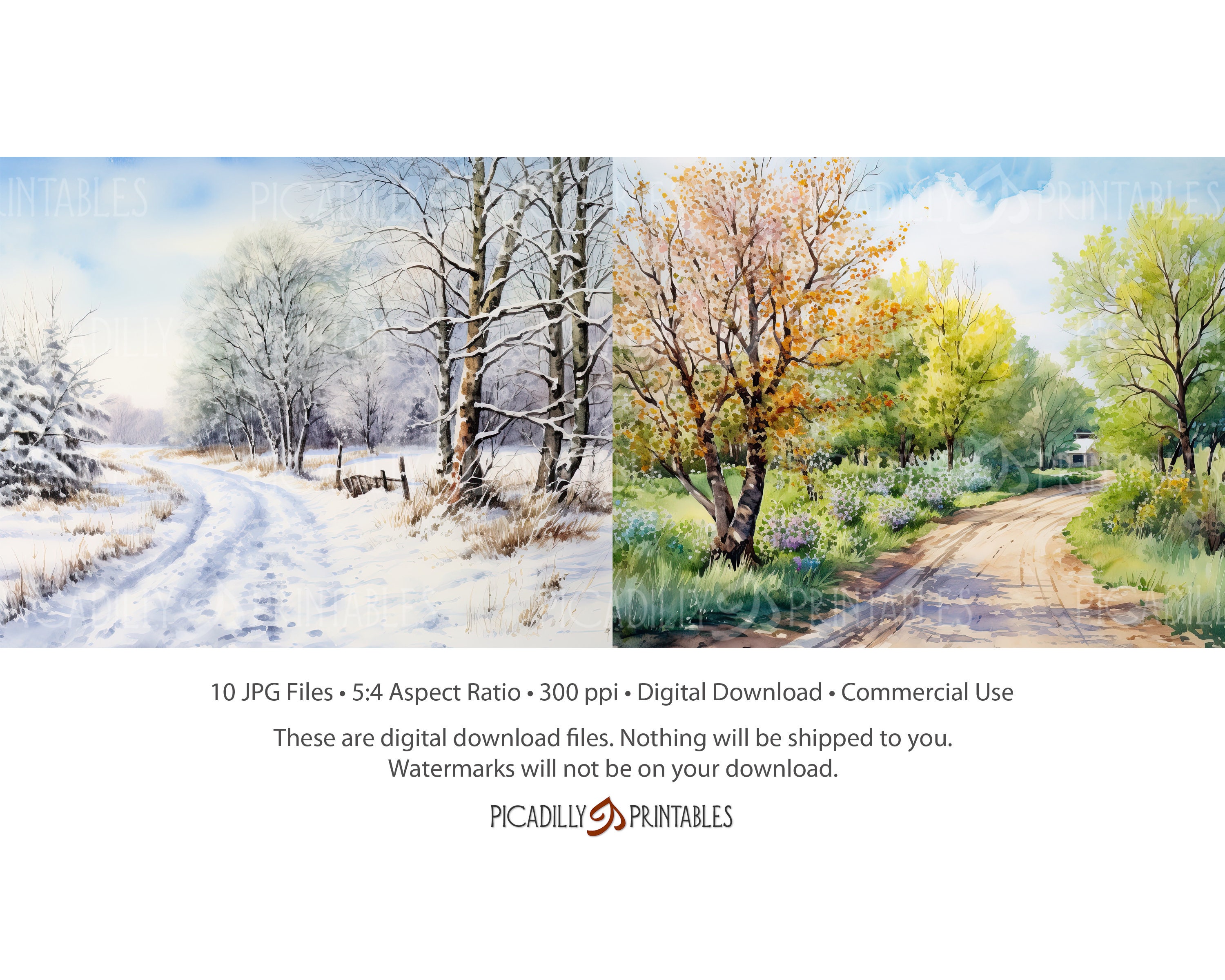 Country Roads 2 Watercolor Dirt Road Backgrounds for Scrapbooking, Journals, Collages 10 JPG ...