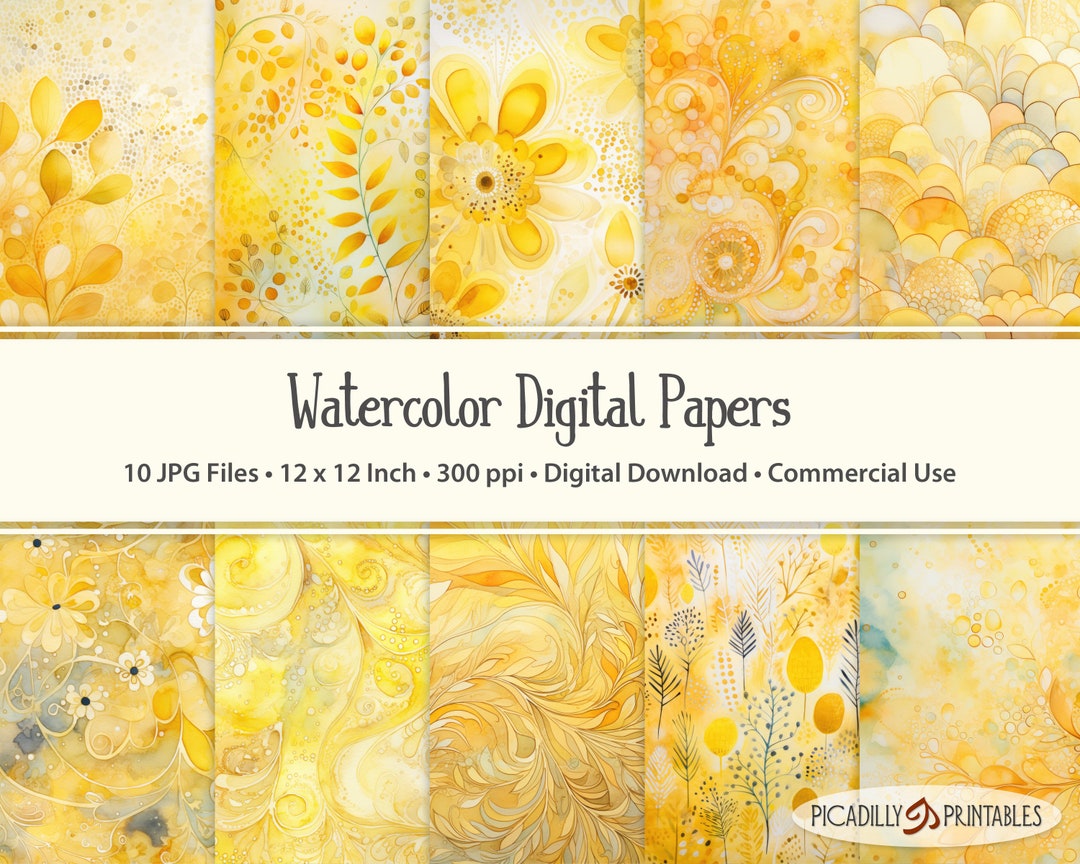Yellow Digital Papers - Watercolor Backgrounds for Scrapbooking, Card ...
