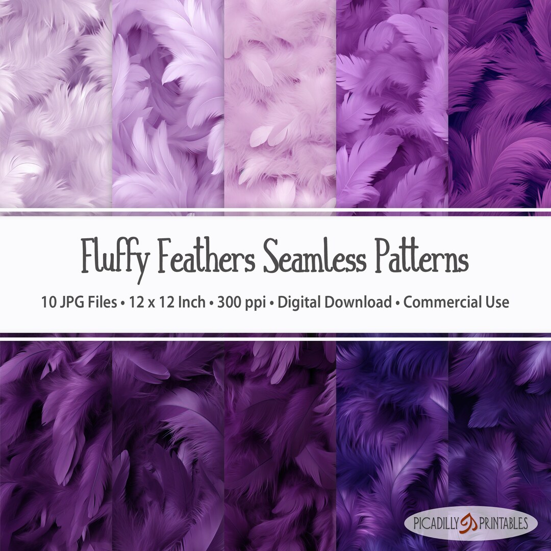 Purple Fluffy Feathers Seamless Patterns - 10 JPG Images - 300 PPI ...