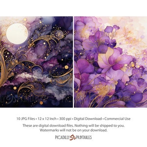 Purple & Gold Digital Papers - Backgrounds for Scrapbooking, Card ...