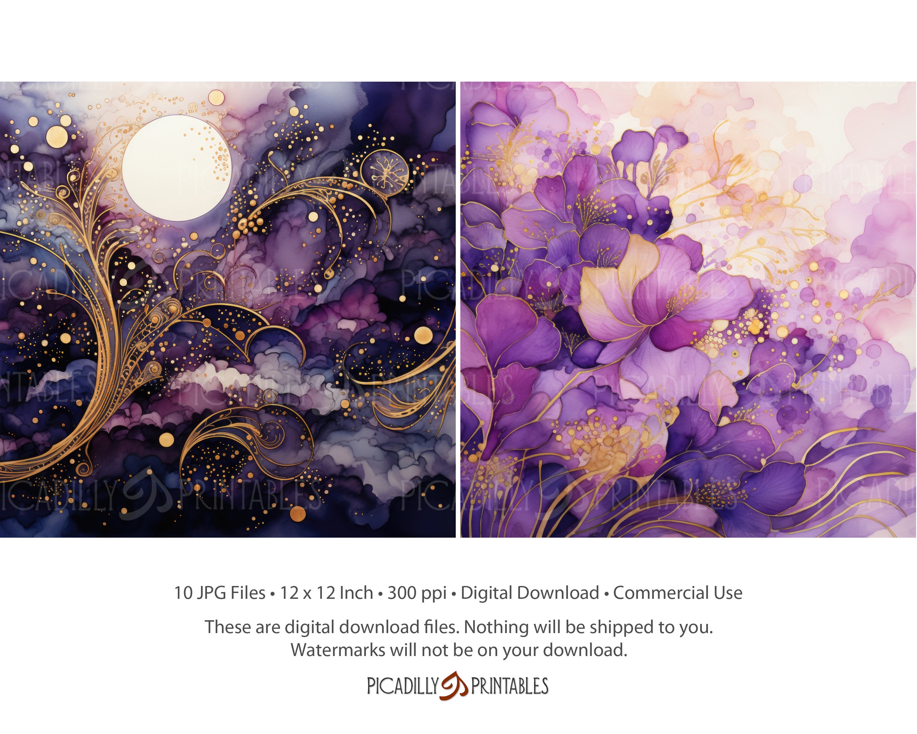 Purple & Gold Digital Papers - Backgrounds for Scrapbooking, Card ...