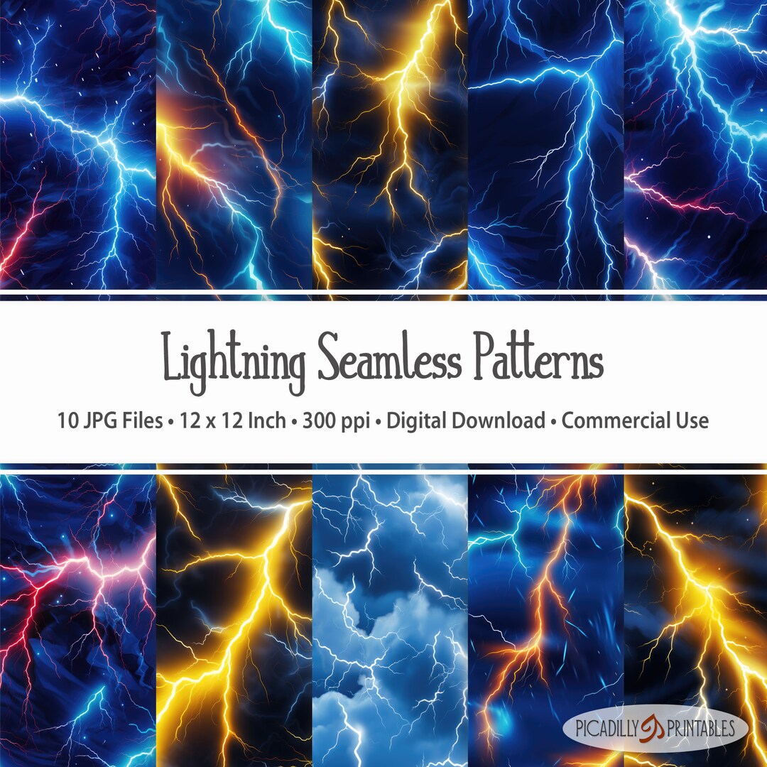 Lightning Seamless Patterns for Wallpapers, Textiles, Wrapping Paper 10 ...