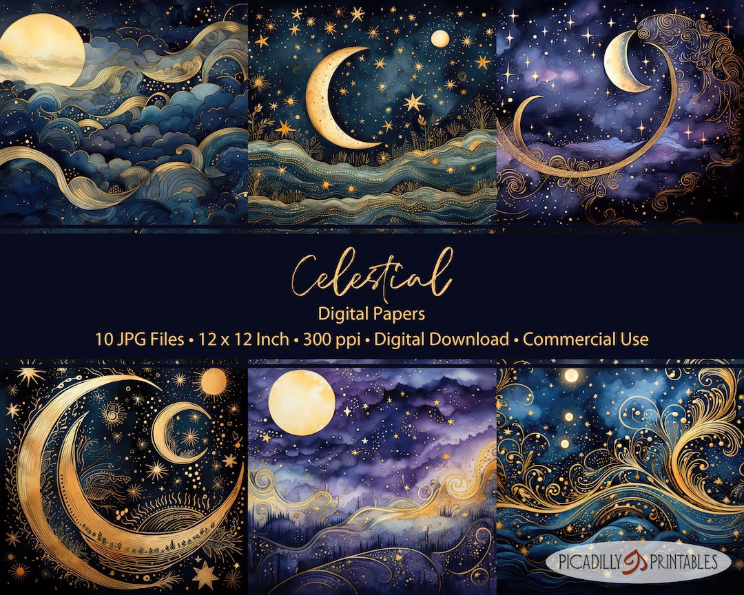 Celestial Night Sky Digital Papers - Backgrounds for Scrapbooking, Card ...