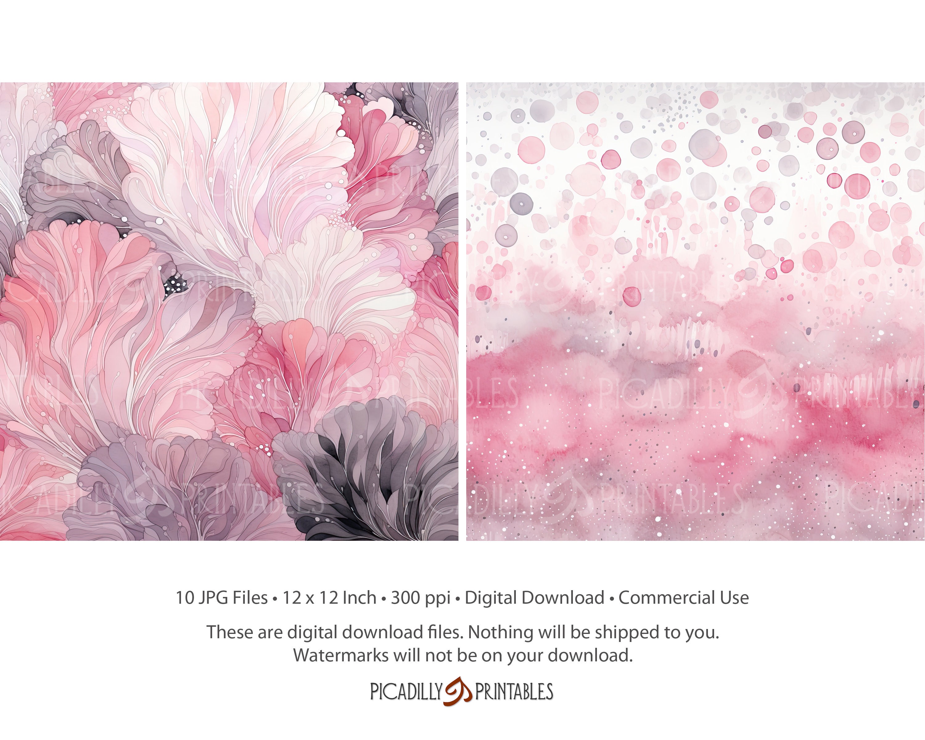 Pink & Gray Digital Papers - Watercolor Background Images for ...
