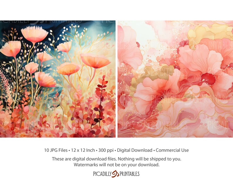 Coral Digital Papers - 10 Watercolor Backgrounds - Commercial Use - Etsy