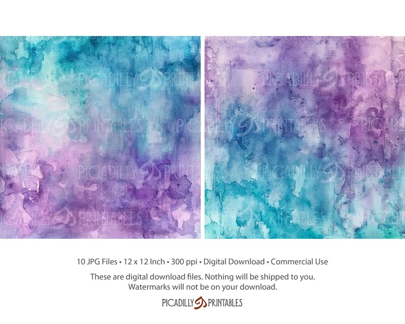 Purple & Teal Blue Green Grunge Watercolor Digital Papers Backgrounds ...