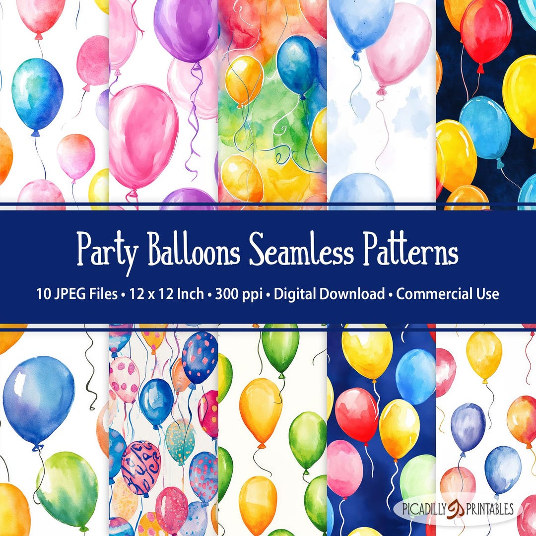 Seamless Patterns - Watercolor Balloons - Party Invitation Backgrounds ...