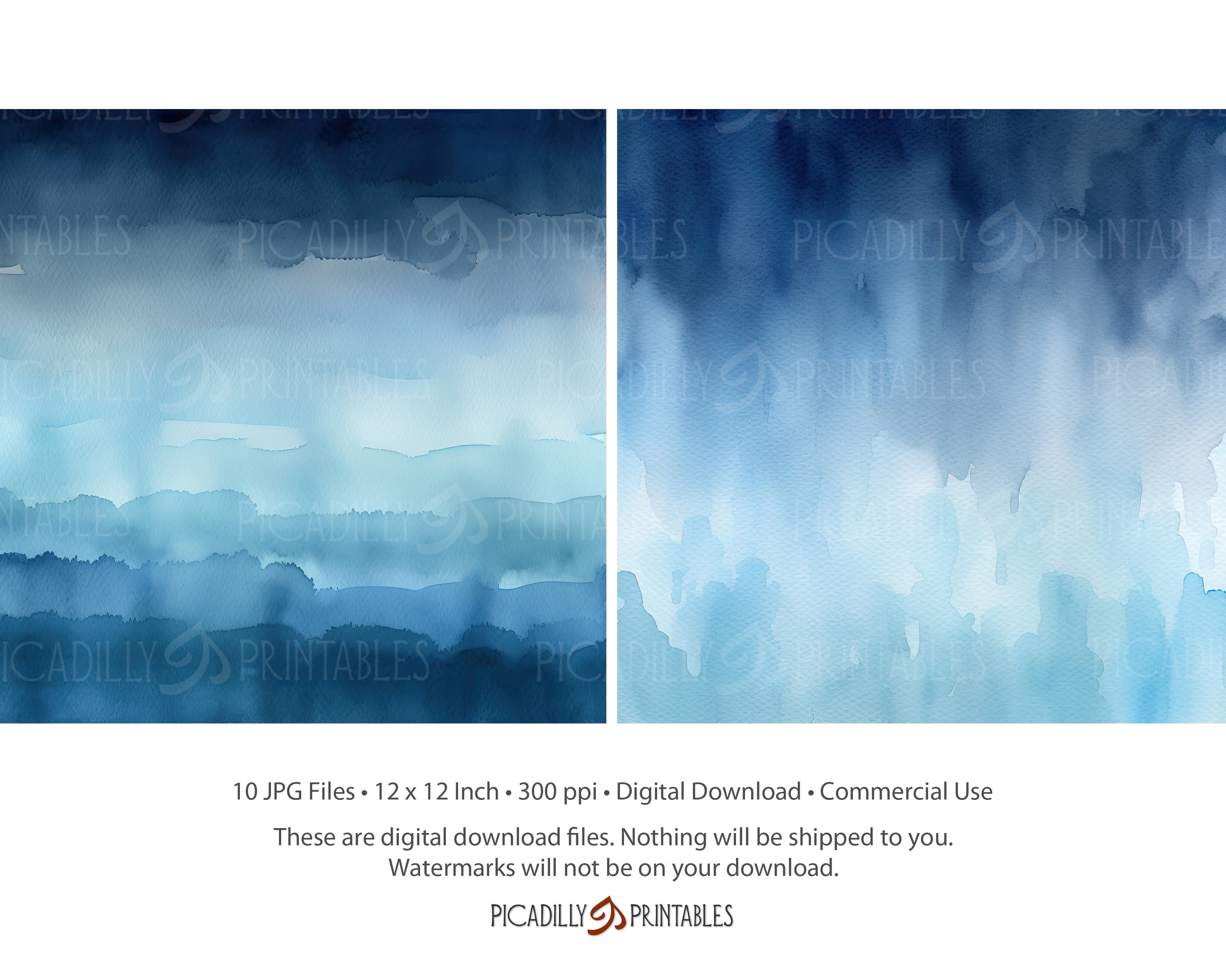 Blue Gray Gradient Watercolor Digital Papers - Backgrounds for ...