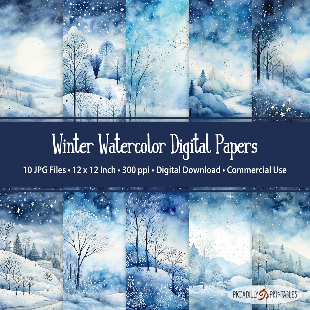 Winter Themed Digital Papers - Watercolor Style Backgrounds for ...