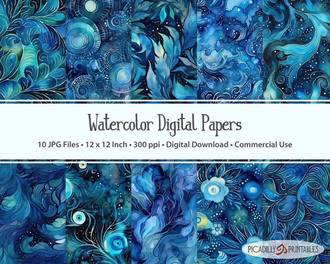 Blue Digital Papers - Watercolor Background Images for Scrapbooking ...