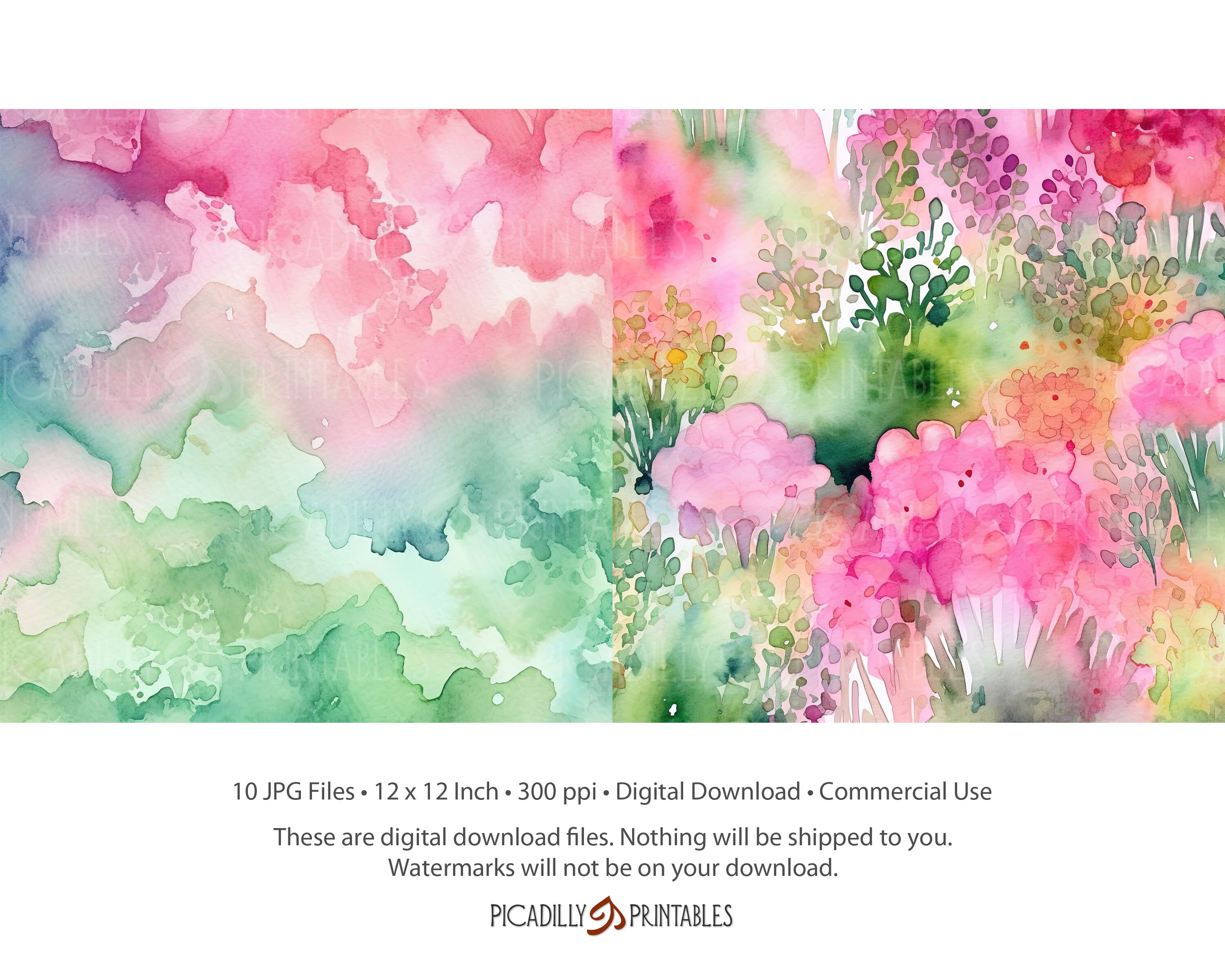 Pink & Green Digital Papers - Watercolor Background Images for ...