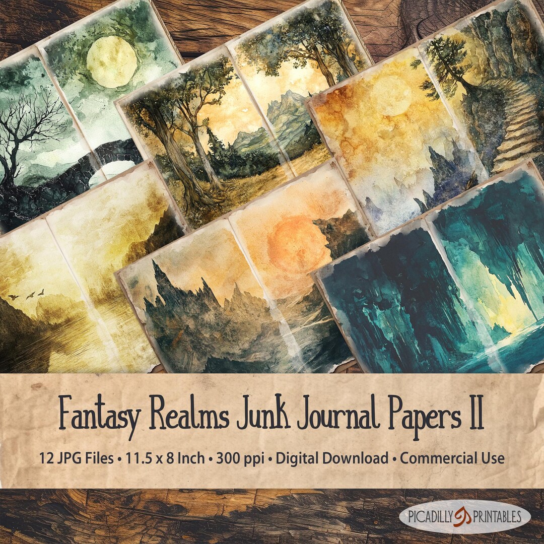Fantasy Realms Junk Journal Digital Papers (pack 2) - 12 JPG Images 300 ...