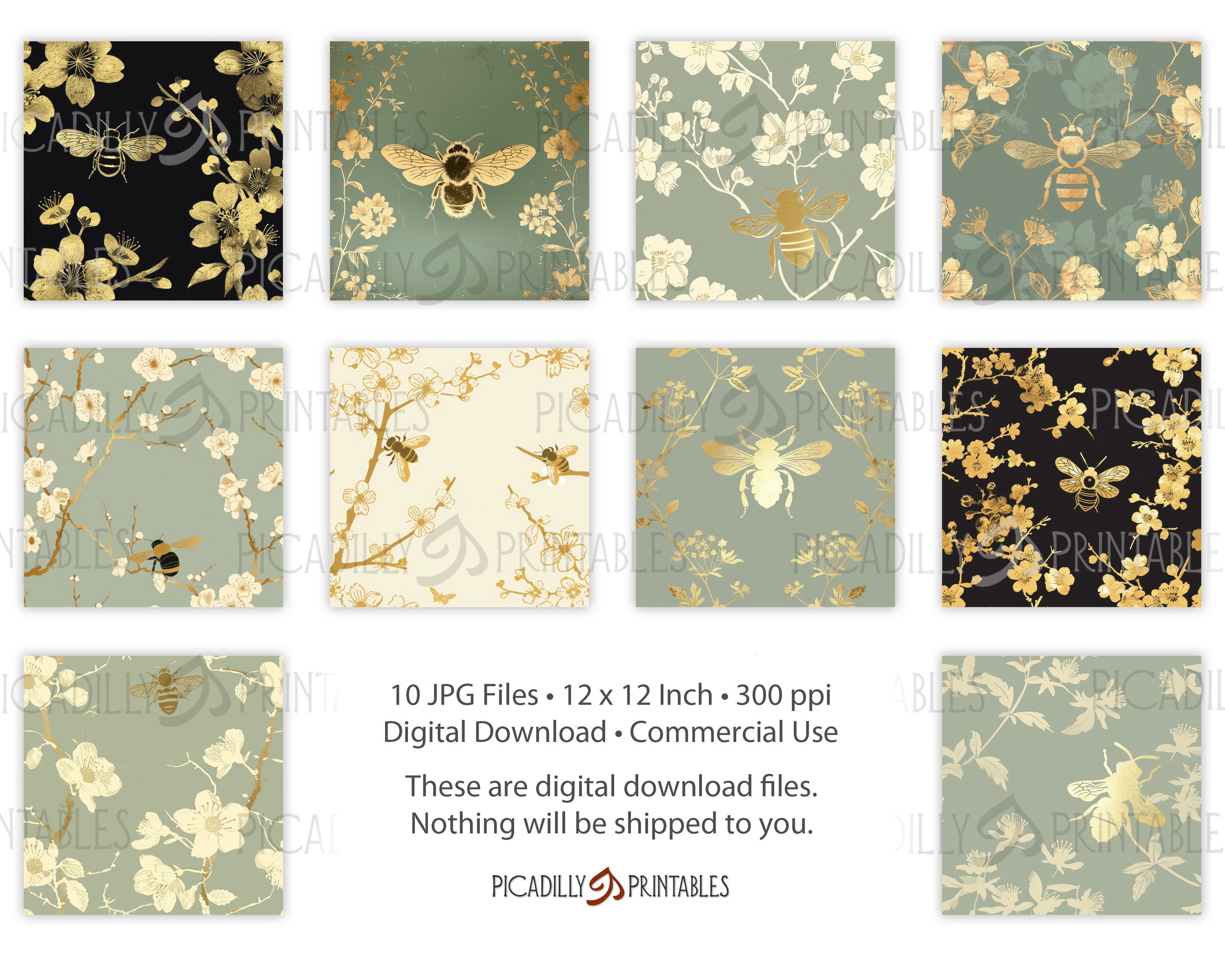Bee Bumblebee Backgrounds Digital Papers 10 JPG Files 300 PPI 12x12 ...