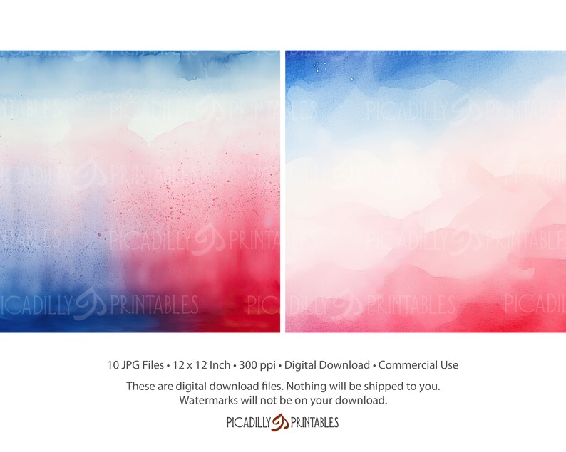 Red, White, and Blue Gradient Watercolor Background Digital Papers - 10 ...