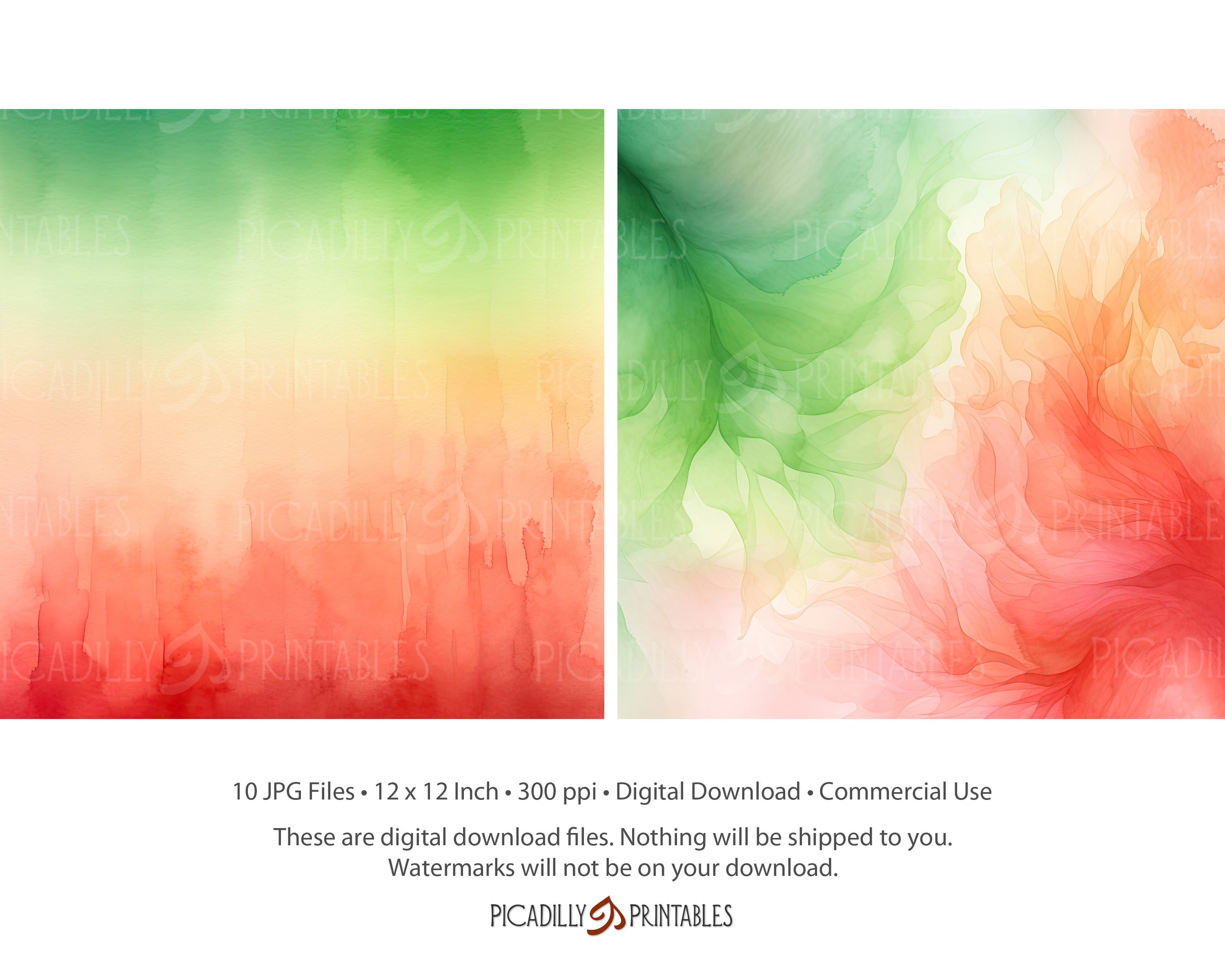 Red & Green Gradient Watercolor Digital Papers Backgrounds 10 JPG Files ...