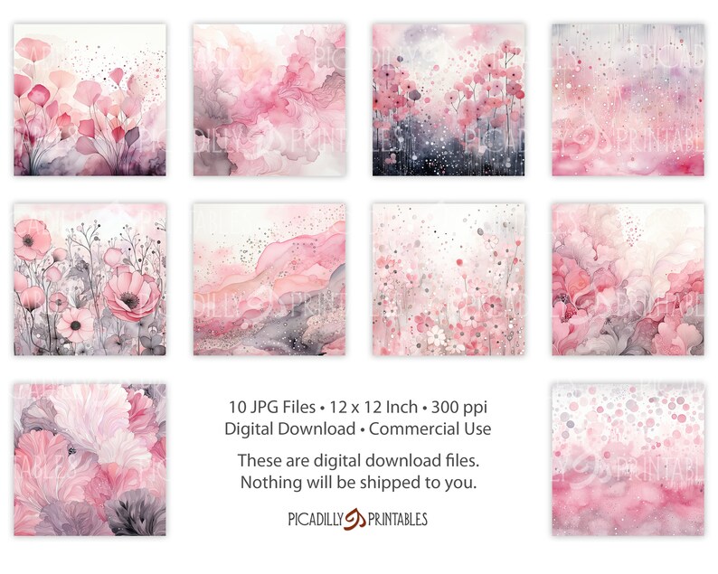 Pink & Gray Digital Papers - Watercolor Background Images for ...