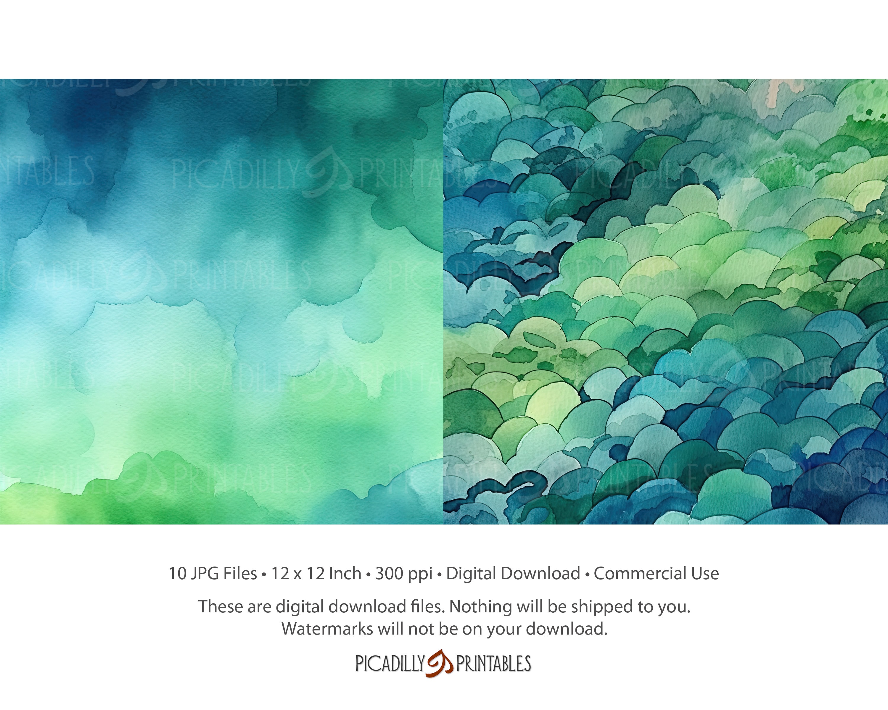 Blue & Green Digital Papers Watercolor Background Images for ...
