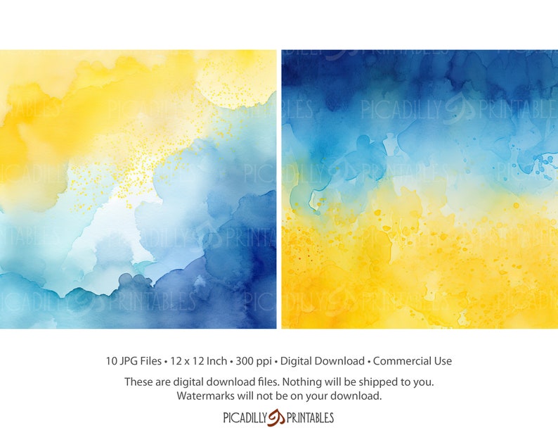 Blue and Yellow Gradient Watercolor Digital Papers Backgrounds - 10 JPG ...
