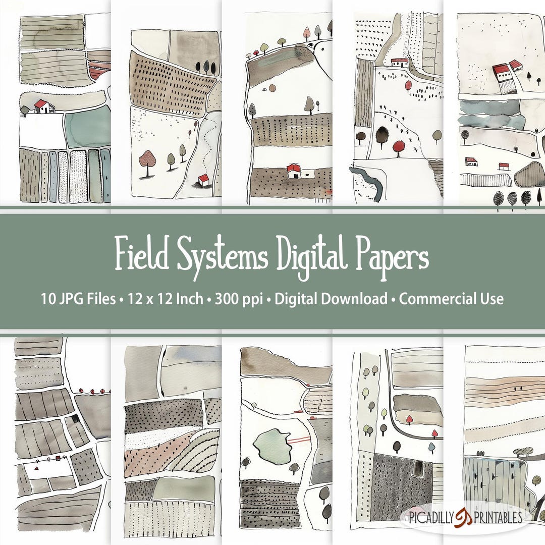 Aerial Farm Illustrations Digital Papers - 10 Field Systems Images ...