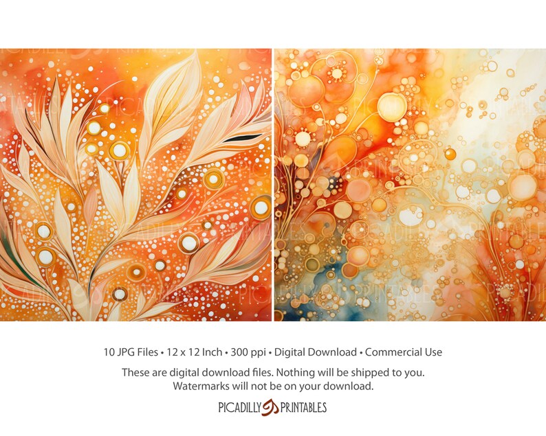 Orange Digital Papers 2 Watercolor Backgrounds for Scrapbooking, Card ...