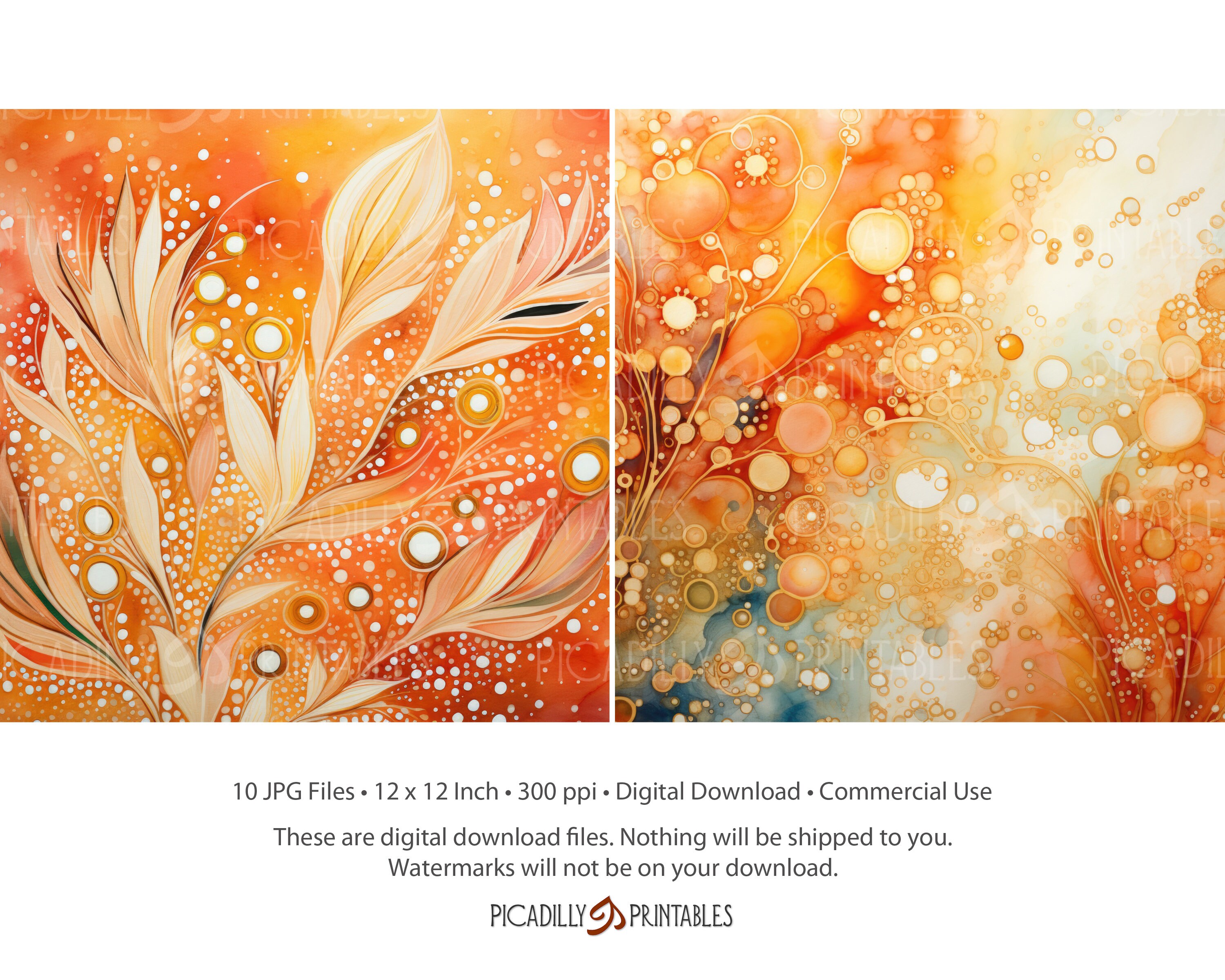 Orange Digital Papers 2 Watercolor Backgrounds for Scrapbooking, Card ...